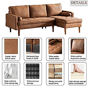 XIZZI Convertible Sectional Sofa Couch L Shaped Sofa 3-Seat Couch with Chaise for Living Room,L Shaped 83 inches Brown Right Chaise