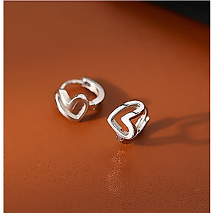 Reffeer Solid 925 Sterling Silver Love Heart Huggie Earrings Hoops for Women Teen Girls Heart Hoop Earrings Huggie (A-Silver)