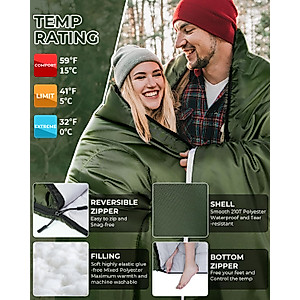 Ohuhu Double Sleeping Bag with 2 Pillows, Waterproof Lightweight 2 Person Adults Sleeping Bag for Camping, Backpacking, Hiking, with Carrying Bag (Green)