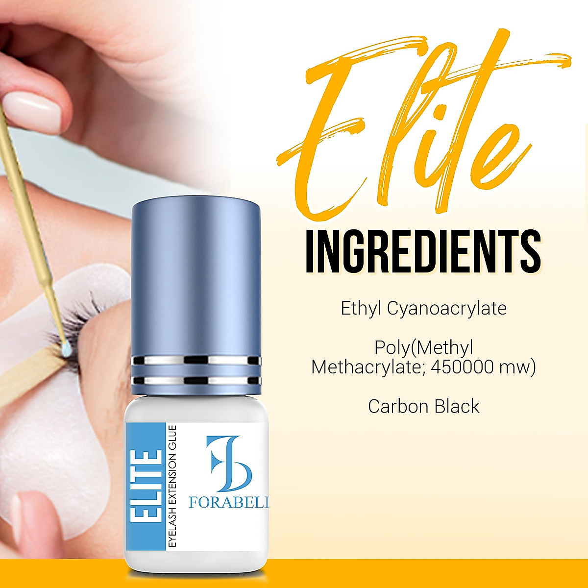Forabeli Elite Fast Dry Eyelash Glue 5ml - 1 Sec Drying Time, 7 Weeks Retention, Maximum Bonding Power, Black Adhesive for Professional Use