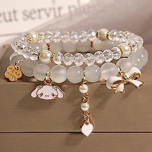 NIQIPOK Crystal Bead Kuromi Bracelets for BFF Friendship Cute Kawaii Elastic Relationship Matching Beaded Bracelets for Women