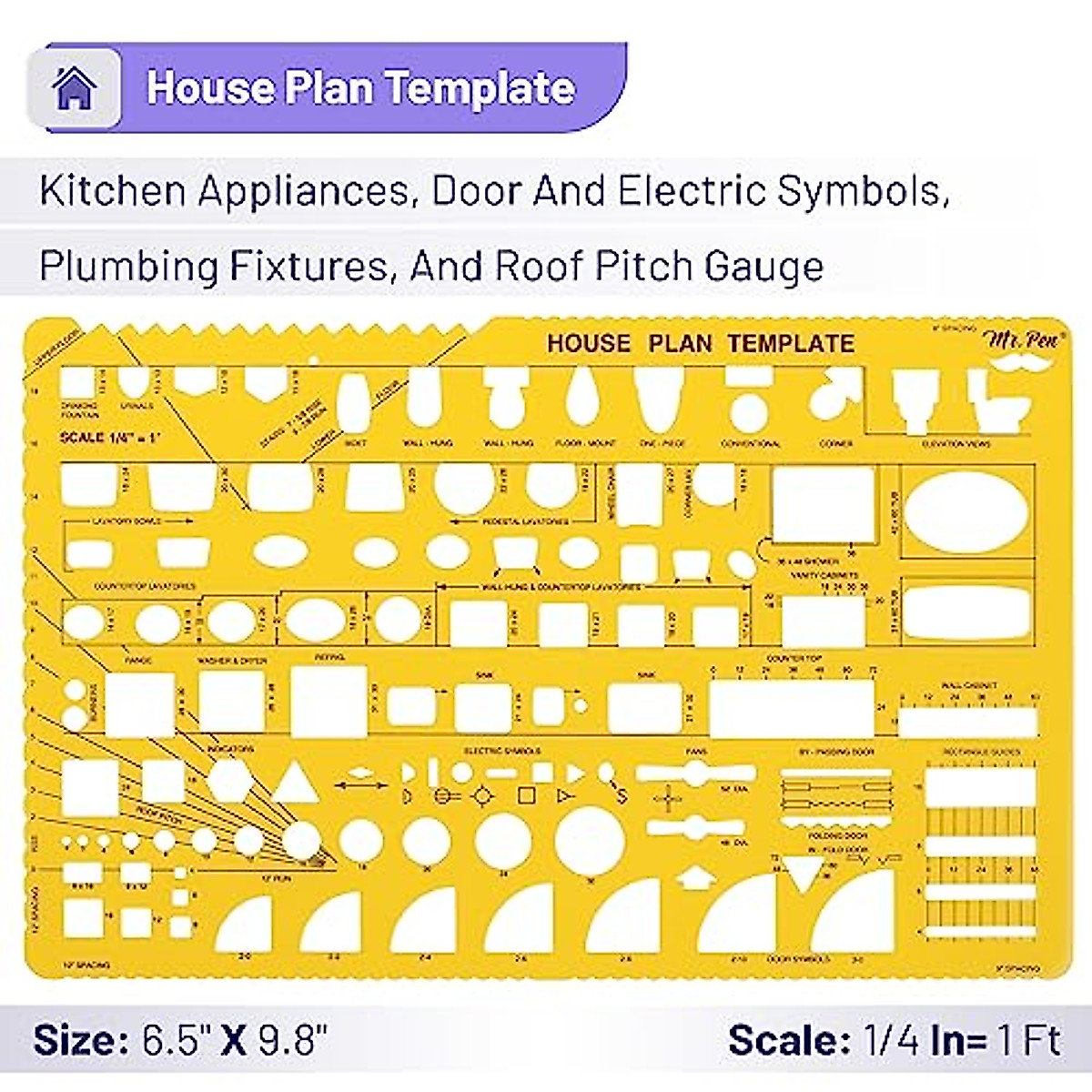 Mr. Pen- House Plan, 3 Pack, Orange, Interior Design and Furniture Templates, Drafting Tools and Ruler Shapes for Architecture, Drafting Tools, Architecture Supplies, Drafting Templates