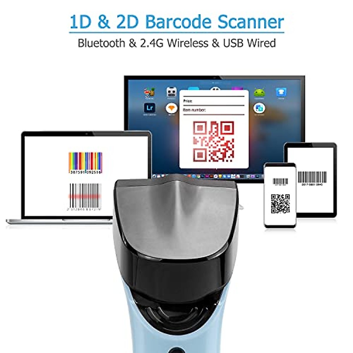 Zacoora Wireless QR Barcode Scanner Bluetooth 3-in-1 Handheld Bar Code Reader, Rechargeable 1D 2D pdf417 Scanner Gun - DS750