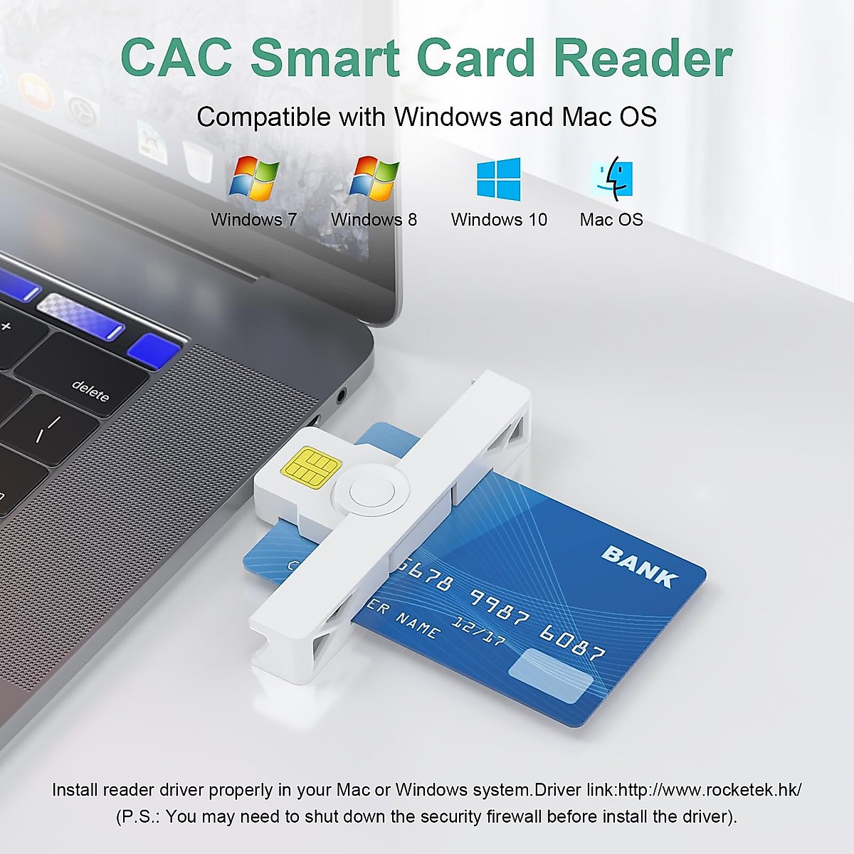 USB-C CAC Smart Card Reader,DOD Military Type-C Common Access Credit Card/ID/IC Bank/Health/Government ID/PIV CAC Chip Card with Windows, Mac OS for Android Phones, MacBook Pro-Mini & Fold