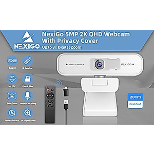 NexiGo Zoom Certified, N940P 2K Zoomable Webcam with Remote and Software Controls | Sony Starvis Sensor | 1080P@ 60FPS | 3X Zoom in | Dual Stereo Microphone, for Zoom/Skype/Teams/Webex (White)