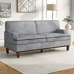 EBELLO 75” Soft Luxury Corduroy Fabric Sofa, Small 3 Seat Sofa for Living Room with Padded Seat, Overstuffed Backrest, Solid Wood Frame Small Sofa for Small Space, Apartment, Grey