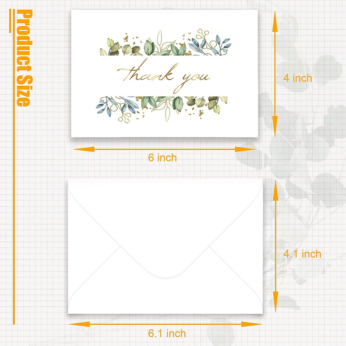 WLIEYEE 48 Pack Thank You Cards with Envelopes and Stickers, 6x4 Inch Watercolor Greenery Gold Foil Design Thank You Blank Notes for Engagement, Bridal Shower, Business, Funeral Wedding, Baby Shower, Graduation (Greenery-gold)