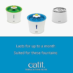 Catit Triple Action Water Fountain Filters, Replacement Cat Drinking Fountain Filters, 2 Pack