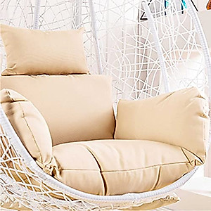 Egg Chair Cushion Only, Outdoor Hanging Swing Chair Seat Cushion Replacement, Thicken Waterproof Washable Hammock Chair Cushion Cover with Headrest and Armrests Beige