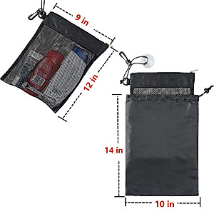 VUFVOID Shower Bag Tote, Mesh Shower Bag ，Portable Organizer, Compact and Lightweight With Suction Cup, Cord for Hanging, Zipper and Drawstring Pouch(12”L x 9”W, 14”L x 10”W)