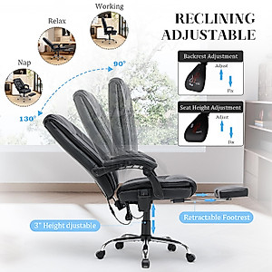 HOMREST Ergonomic Executive Office Chair, Massage Office Chair with Heated PU Leather Adjustable Height Reclining Office Chair with Foot Rest Armrest, Lumbar Back Support Home Office Desk Chairs