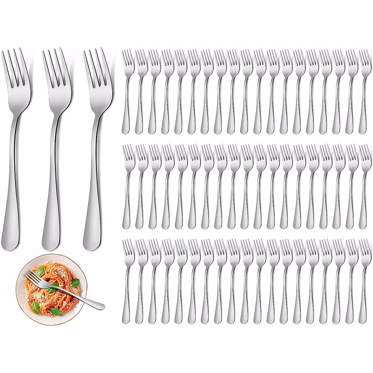 Dinner Forks Set 7.1 Inch Stainless Steel Forks Flatware Cutlery Forks Silverware for Home Kitchen Restaurant Hotel Eating Silverware Utensils, Silver, Dishwasher Safe (60 Pcs)