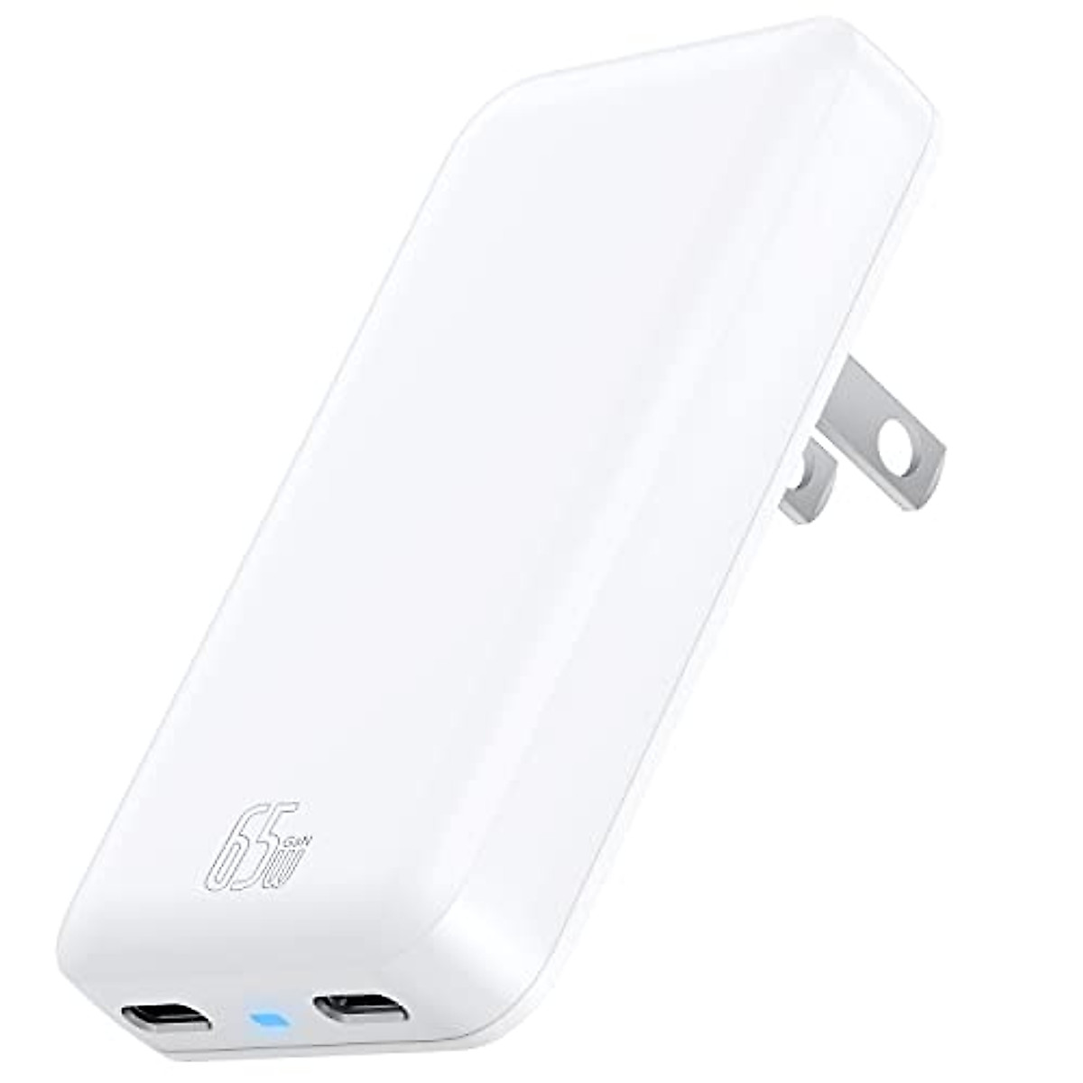 SANKTON 65W 2 Port Foldable USB C Slim Wall Charger with Intelligent Power Allocation, Fast PD GaN Charger for iPhone, Samsung, MacBook Pro/Air, iPad, Laptops, White