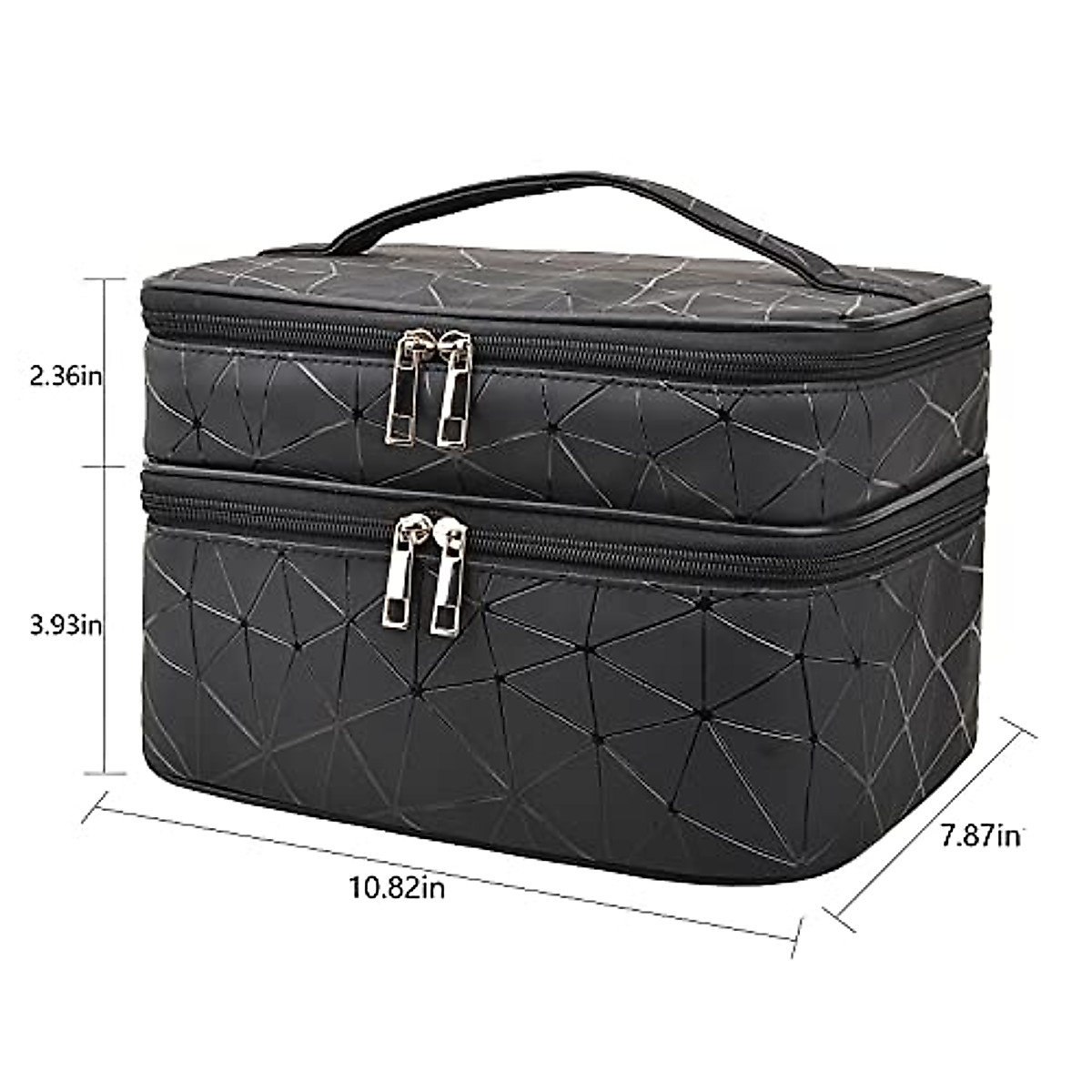 MKPCW makeup bag Large Double-layer cosmetic bag with brush bag and divider Makeup Case Organizer (Black)