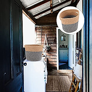 Woven Hamper Collapsible Basket Cotton Rope Woven Basket Large Storage Laundry Plant Pot Cover Decorative Storage Basket for Living Room Bathroom Baskets Nursery Organizer Bins