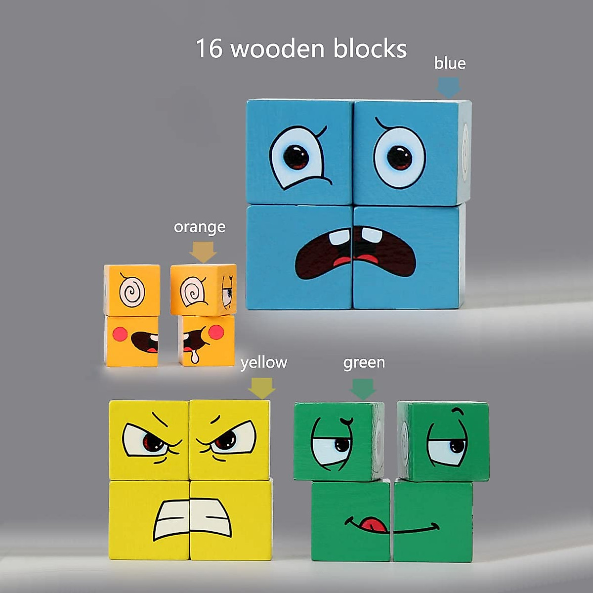 Wooden Face-Changing Cube Game Expressions Matching Block Puzzles Building Game Logical Educational Training Toys Birthday Gift Education Montessori Toys