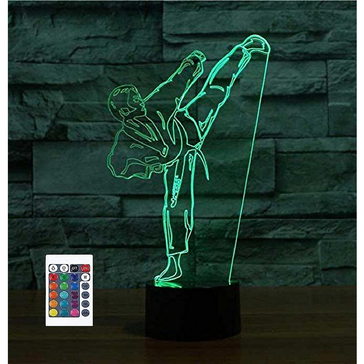 3D Gradient Karate Taekwondo Night Light Remote Control Touch Switch 16 Color Change LED Table Desk Lamp Acrylic Flat ABS Base USB Charger Home Decoration Toy Birthday Xmas Kid Children Gift