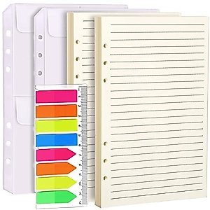 2 Pack A5 Refill Paper & 2PCS A5 Loose Leaf Pockets & 1 Pack 160PCS Index Tab with Ruler, LEOBRO A5 Planner Inserts, 6 Hole A5 Lined Paper Refill for 6 Ring Refillable Binder Planner Journal Notebook