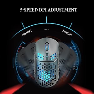RGB Bluetooth Gaming Mouse Light Weight Silence Wireless Rechargeable Honeycomb Durable Computer Mice Comfortable with Side Button 7 Lights 3 DPI for Laptop Mac Windows Microsoft 2.4G+BT5.0