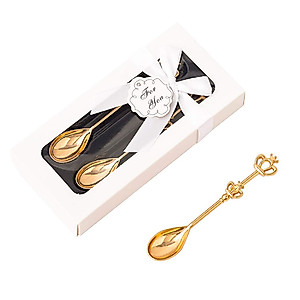 ABOOFAN 8PCS Stainless Steel Golden Coffee Cake Spoon Crown Cake Spoons Small Teaspoon for Ice-Cream, Soup, Salt, Sugar, Tea Stirring