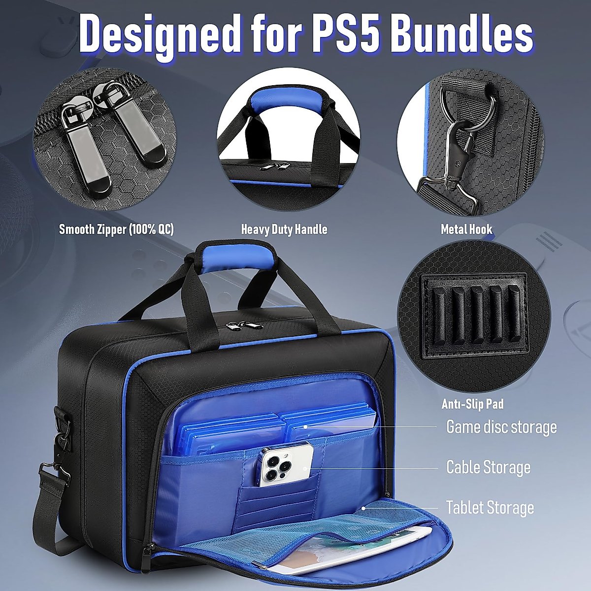 COMECOI Carrying Case for PS5, Travel Case for PS 5 Protective, Large Capacity Storage Bag Compatible with Playstation 5 Disk/ Digital Edition Console, Controllers, Game Cards, Accessories