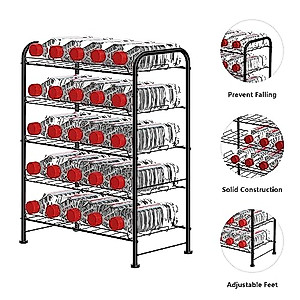 OYEAL Water Bottle Storage Rack 5 Tier Bottled Water Holder Organizer Freestanding Floor Beverage Soda Drink Stand Shelf for Kitchen Pantry Can Storage, Hold 30 Bottles, Black