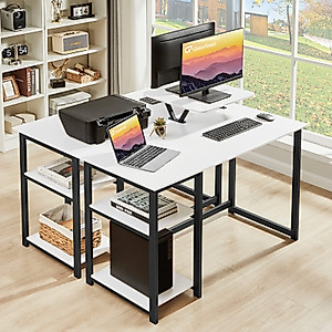 GreenForest Computer Desk with Monitor Stand and Reversible Storage Shelves,39 inch Small Home Office Writing Study Desk for Small Spaces,White