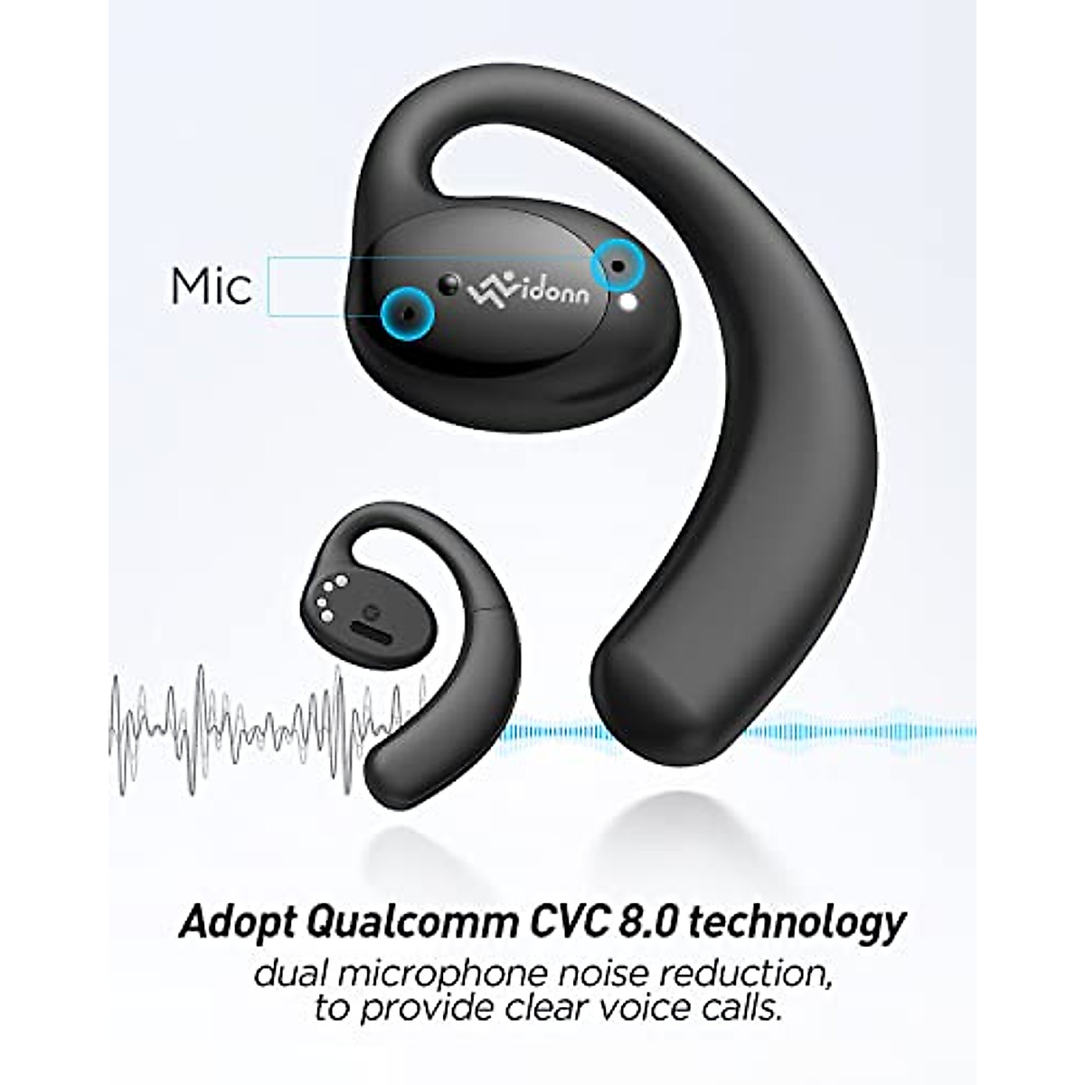 VIDONN Open Ear Headphones Wireless Bluetooth 5.2 OpenBuds T2 Sport Open Earbuds Non Bone Conduction with Earhook and Charging Case for Sports Running Headphones Exercise Around Ea (Black)