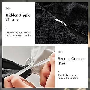 WARMDERN Black Velvet Duvet Cover King Size Flannel Duvet Cover Bedding Sets, 3pcs Ultra Soft Luxury Textured Modern Crystal Velvet Duvet Covers with Zipper Closure(Black, King)