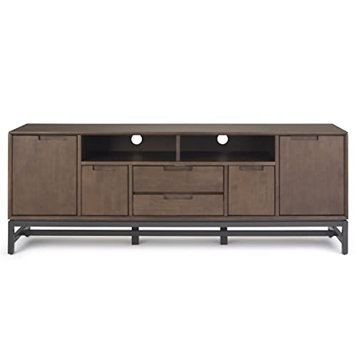 SIMPLIHOME Banting SOLID HARDWOOD 72 Inch Wide Industrial TV Media Stand in Walnut Brown for TVs up to 80 Inch, For the Living Room and Entertainment Center
