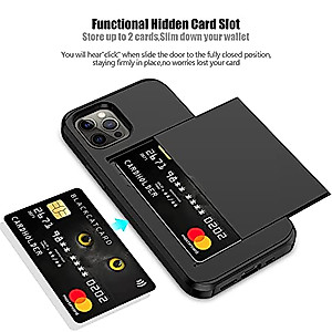 Nvollnoe for iPhone 12 Case,iPhone 12 Pro Case with Card Holder Heavy Duty Protective Dual Layer Shockproof Hidden Card Slot Slim Wallet Case for iPhone 12/12 Pro for Men&Women(Black)