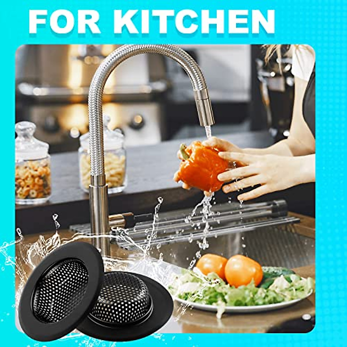 Sink Drain Strainer, 2 PCS Kitchen Sink Strainer - Upgraded Large Wide Rim 4.5" Diameter Stainless Sink Strainers for Kitchen Sinks, Suitable for Most Sink Drains, Anti Clogging - Regular Black