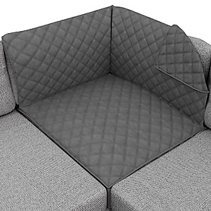 Sofa Shield Patented Sectional Slip Cover, Large Cushion Protector, Reversible Stain and Dog Tear Resistant Slipcover, Quilted Microfiber 30x30” Seat, Washable Covers for Dogs Pets Kids, Charcoal