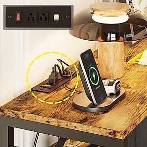 IRONCK Dresser with Power Outlets and LED Lights, 8 PU Leather Drawers Dresser with Charging Station, Wide Chests of Drawers for Closet, Bedroom, Hallway, Vintage Brown Black