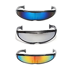 3 Pairs Futuristic Cyclops Cyberpunk Visor Sunglasses Mirrored Lens Narrow Sunglasses Personality Cosplay Costume Eyeglasses Photo Props Costume Eyewear Glasses Funny Party Mask Decoration, Rainbow
