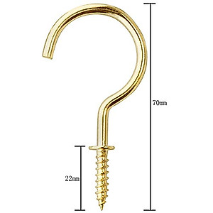 BronaGrand 20 Pieces Screw in Ceiling Hooks,2.8 inches Metal Cup Hook Hangers for Hanging Plants,Kitchen (Gold)