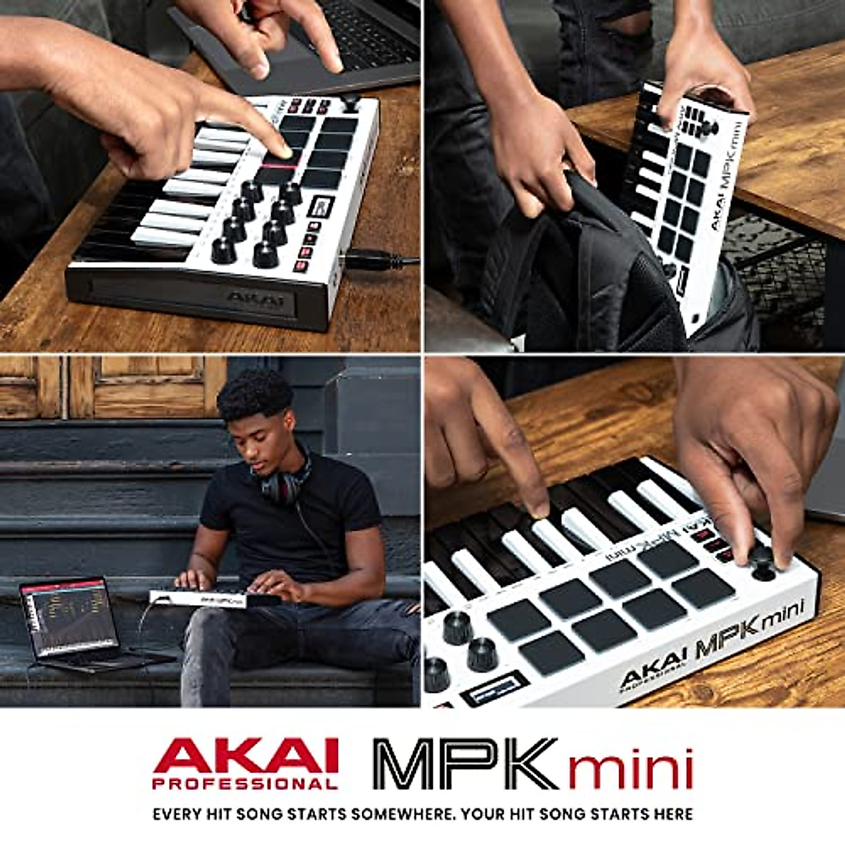 AKAI Professional MPK Mini MK3 - 25 Key USB MIDI Keyboard Controller With 8 Backlit Drum Pads, 8 Knobs and Music Production Software Included, White