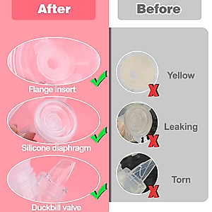 Flange Insert 13/15/17/19/21mm 5pcs, Compatible with Momcozy S9/S9 pro/S12/S12 pro, Including Duckbill Valve&Silicone Diaphragm for Wearable Breast Pump, Reduce Nipple Tunnel Down to Correct Size