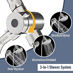 Shower Head With Handheld Combo, 7 Inch High Pressure Rainfall Showerhead With Hand Held 60 Inch Hose for Bath - One Click for High Pressure/Trickle Mode handheld Anti-leak Nozzles - Universal Fit
