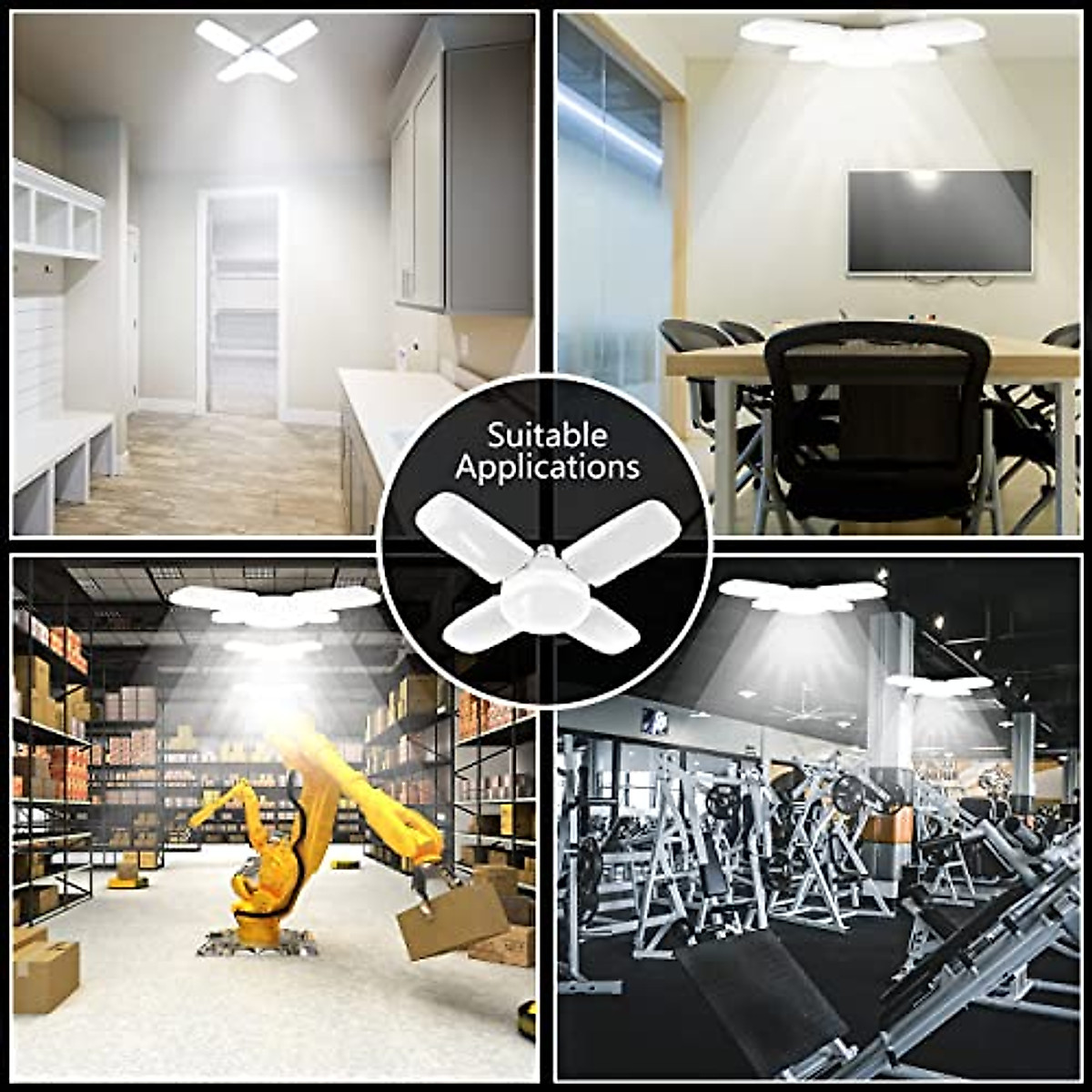 Pinegreen Lighting LED Garage Light, Energy Efficient 65W Deformable 6000LM Bright Daylight 6500K 4 Adjustable Panels Shop Light 6000 Lumen for Garage Laundry Basement E26 (2 Pack)