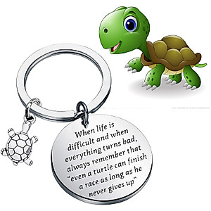SEIRAA Turtle Gift Always Remember That Even a Turtle Can Finish a Race as Long as He Never Gives Up Keychain Turtle Charm Inspirational Gifts (Turtle keychain)