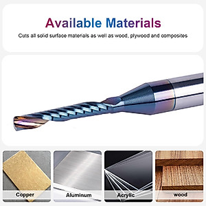 SpeTool Carbide O Flute Spiral Router Bit 1/8 Inch Cutting Diameter 1/4 Inch Shank with Coating Acrylic Non-Ferrous Metal CNC Milling Cutter