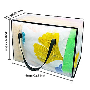 AMJ 3-Pack Clear Clothes Storage Bag with Reinforced Handle, Foldable Heavy-Duty Tote for Space Saving, Vinyl Storage Bag for Comforter, Blanket, Bedding, Duvet, Moving Totes (Clear)