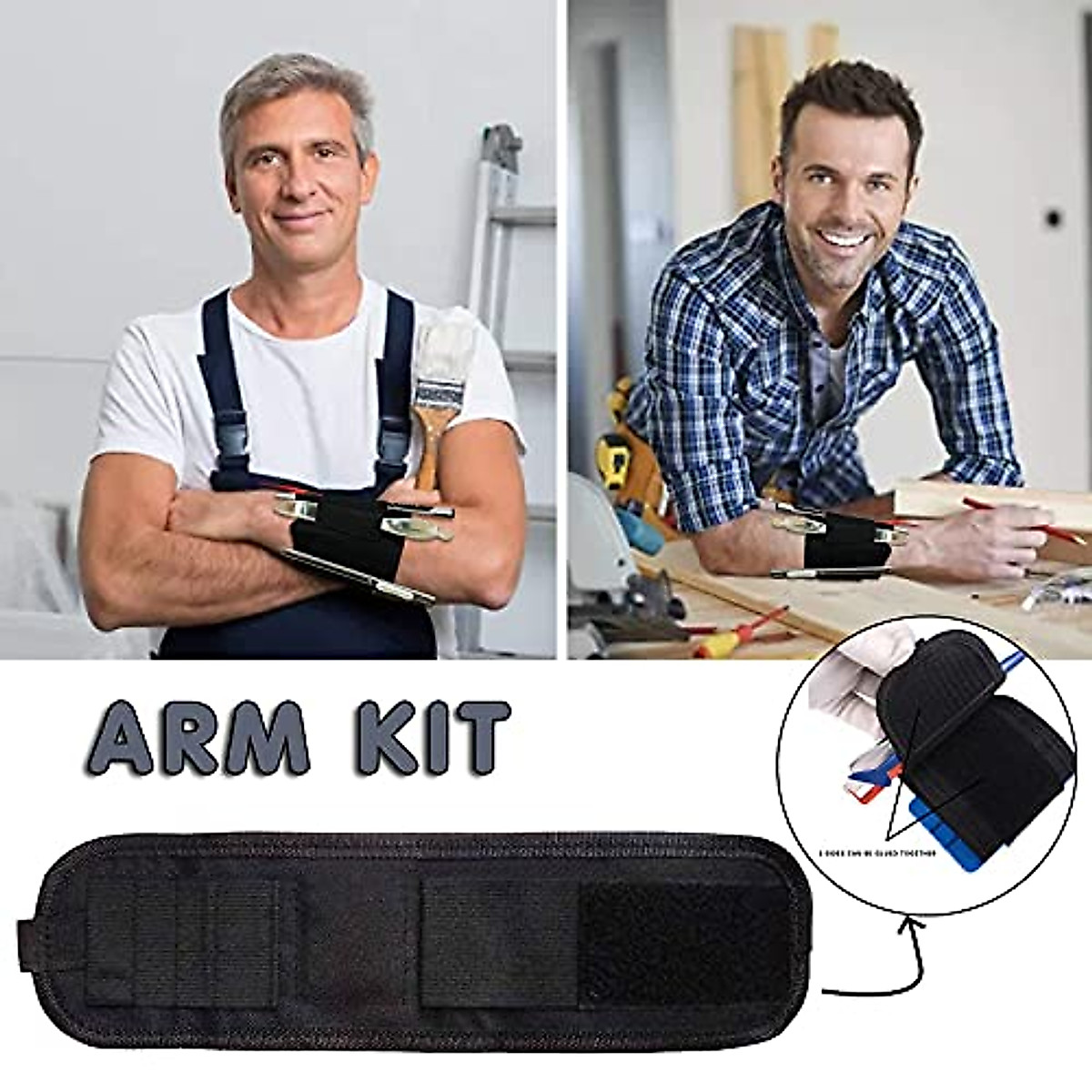 Magnetic Arm Wristband Tool, Holding Screws Nails Drill Bits and Small Tools With Strong Magnets, Magnetic Tool Holder Strip, Handy Tool Belt Gifts for Dad Husband Boyfriend Men Women