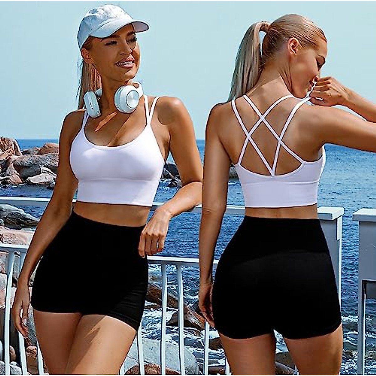 Sykooria 1-3 Pack Strappy Sports Bra for Women Sexy Crisscross Open Back for Yoga Running Athletic Gym Workout Fitness Tops