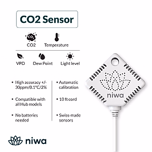 Niwa CO2 Sensor, Compatible with All Grow Hub Models & NOT an Independent Sensor. CO2 Sensor Comes with All preexisting Niwa Readings (VPD, Temperature, Humidity, Dew Point & Light Level).
