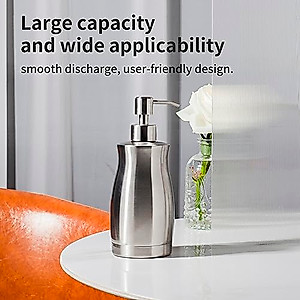 ZEBEYIMA Brushed Stainless Steel Countertop Soap Dispenser Rust and Leak Resistant Hand Soap Pump with Funnel for Kitchen Countertops and Bathroom Dispensers (13.5 oz/400 ml)…