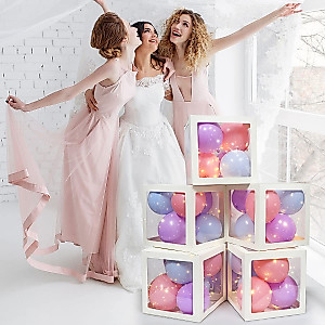 5PCS Balloon Boxes Transparent Balloon Boxes with 5 LED Light Strings, Clear Balloon Boxes with 48 Candy Colors Balloons for Decor Shoot Prop, Weddings Engagement Parties Bridal Shower Birthday Decor