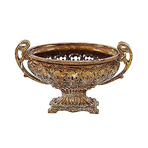 Deco 79 Polystone Ornate Decorative Bowl with Handles, 19" x 10" x 12", Gold