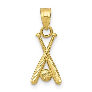 Jewelry Stores Network Accented Baseball Bats and Ball Pendant in Real 10k Yellow Gold 12x8mm